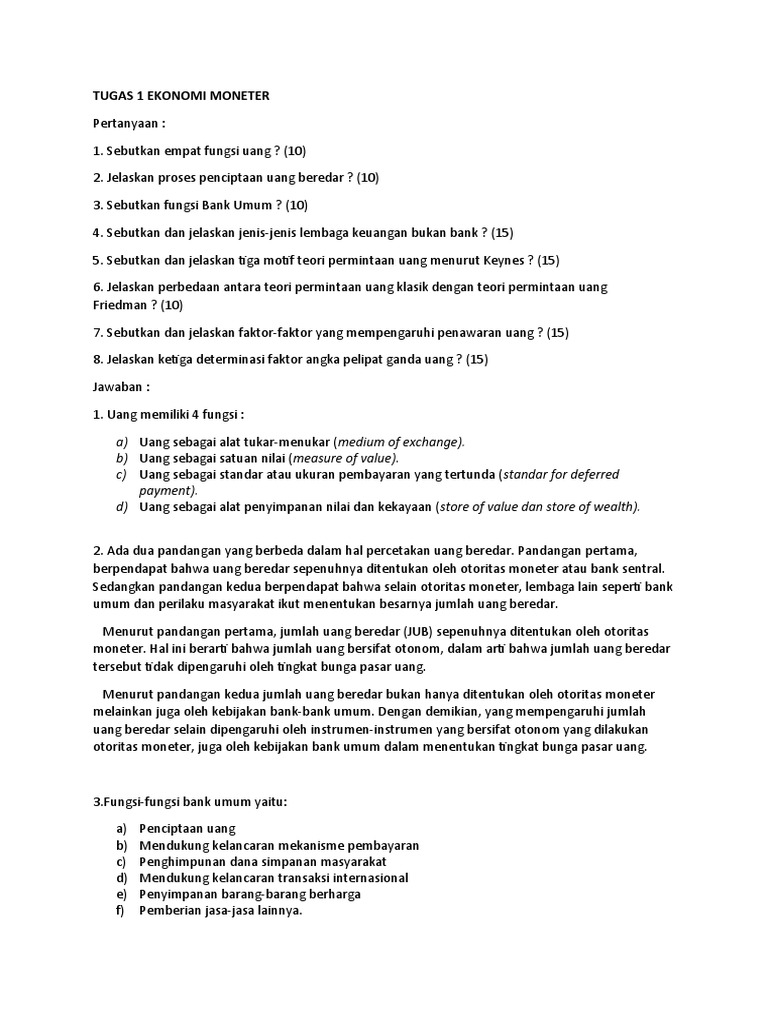 Tugas 1 Ekonomi Moneter | PDF