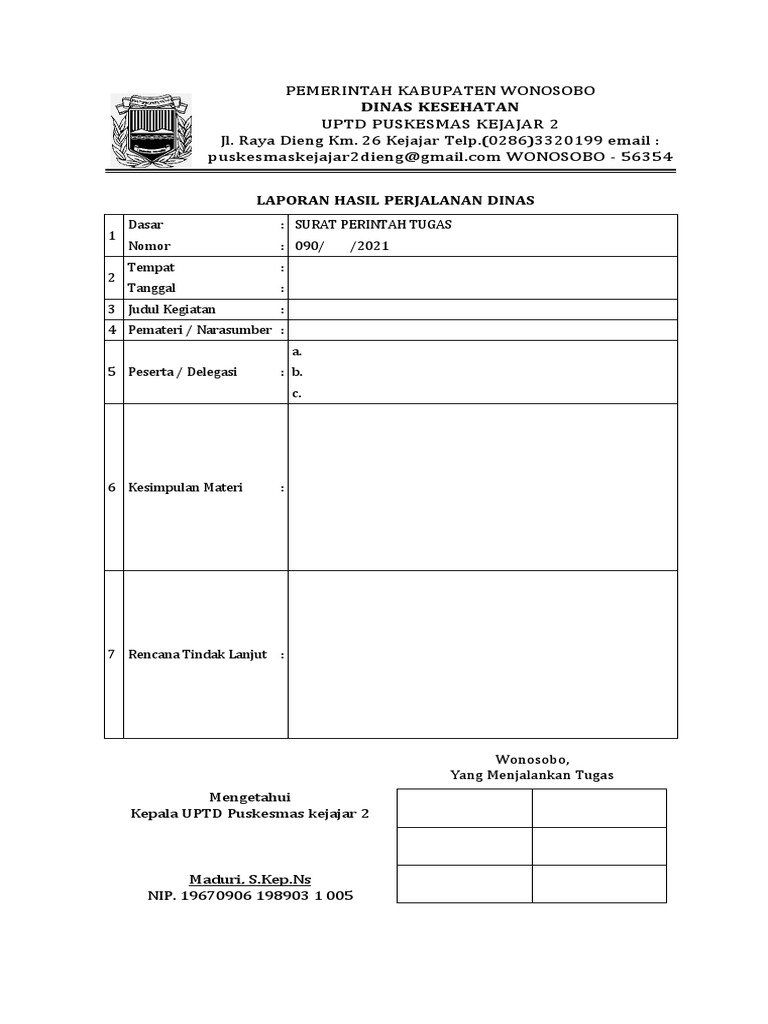 Template Laporan Perjalanan Dinas | PDF