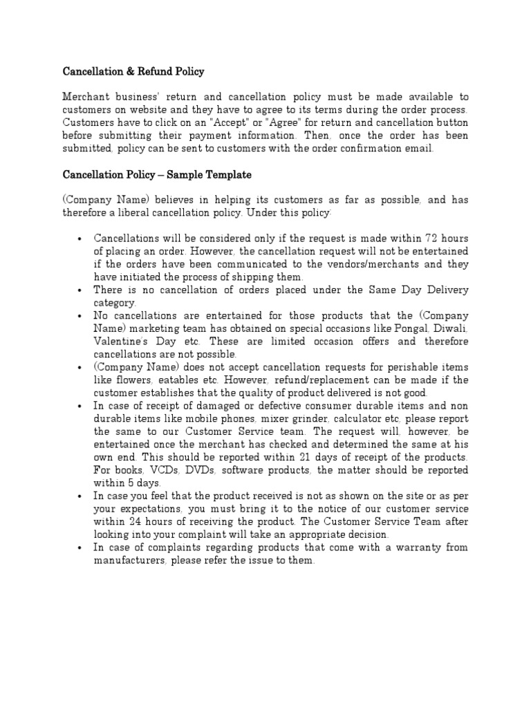 Cancellation Refund Policy | PDF | Receipt | Customer
