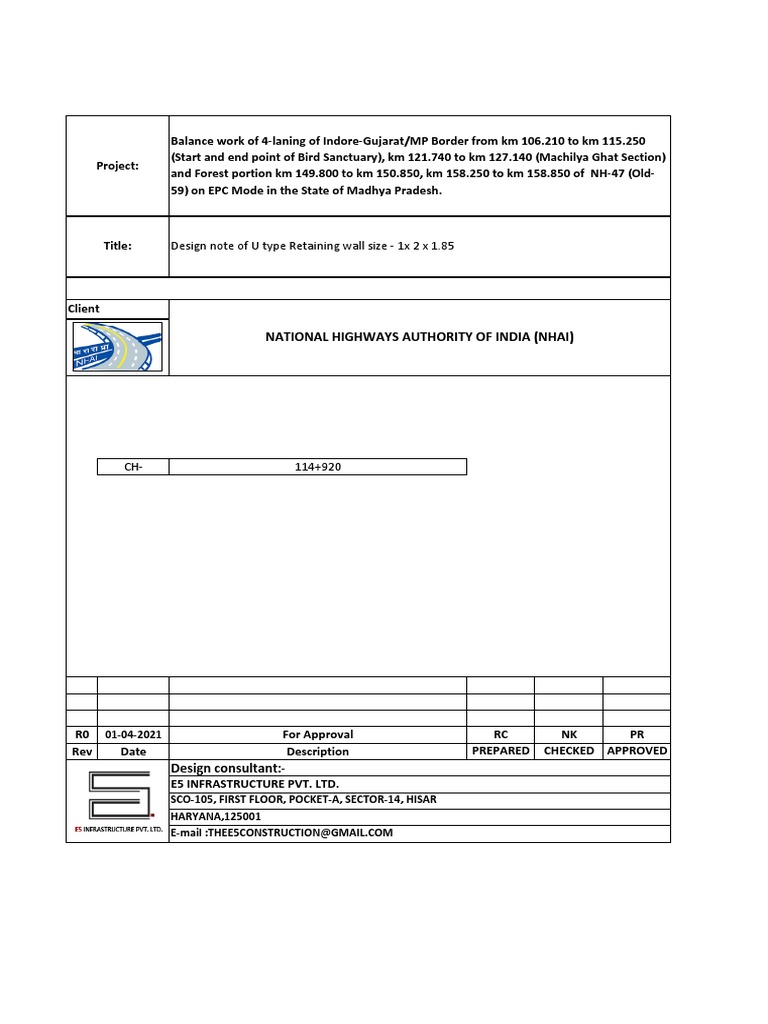 RCC U Type Wall - 1X2X1.85M | PDF | Strength Of Materials | Young's Modulus