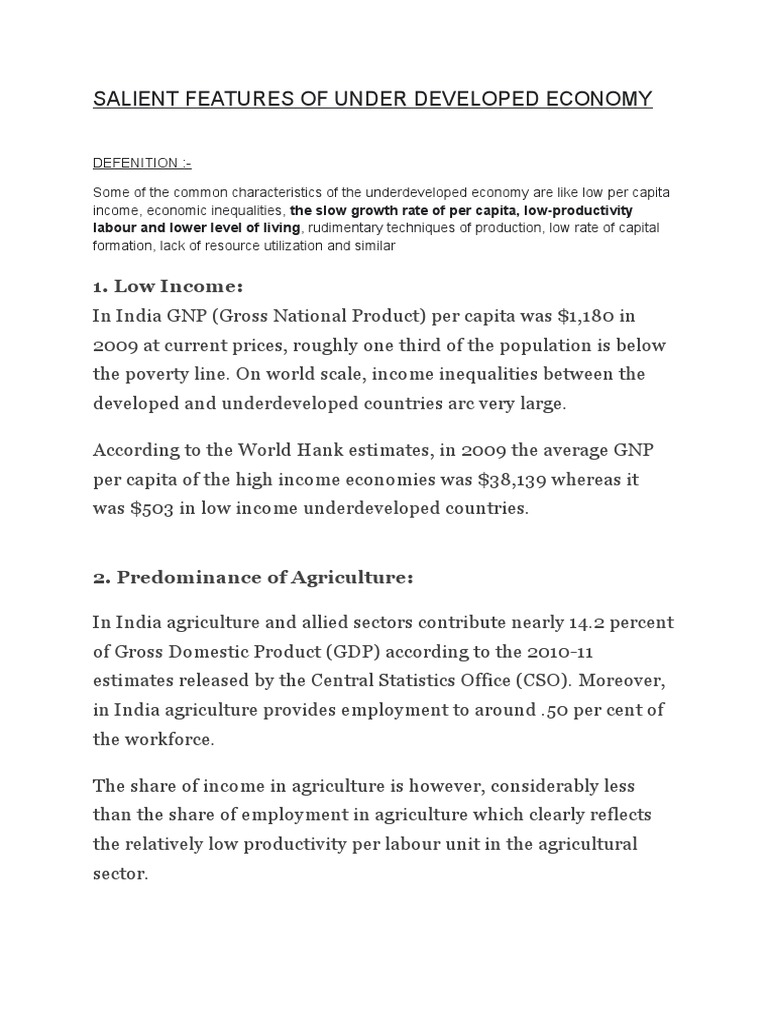 Salient Features of Under Developed Economy | Download Free PDF ...