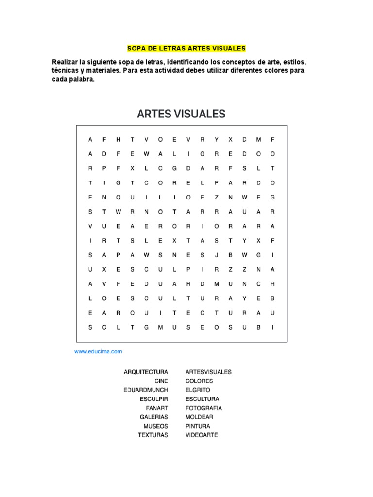 Sopa de Letras Artes Visuales | PDF | Arte