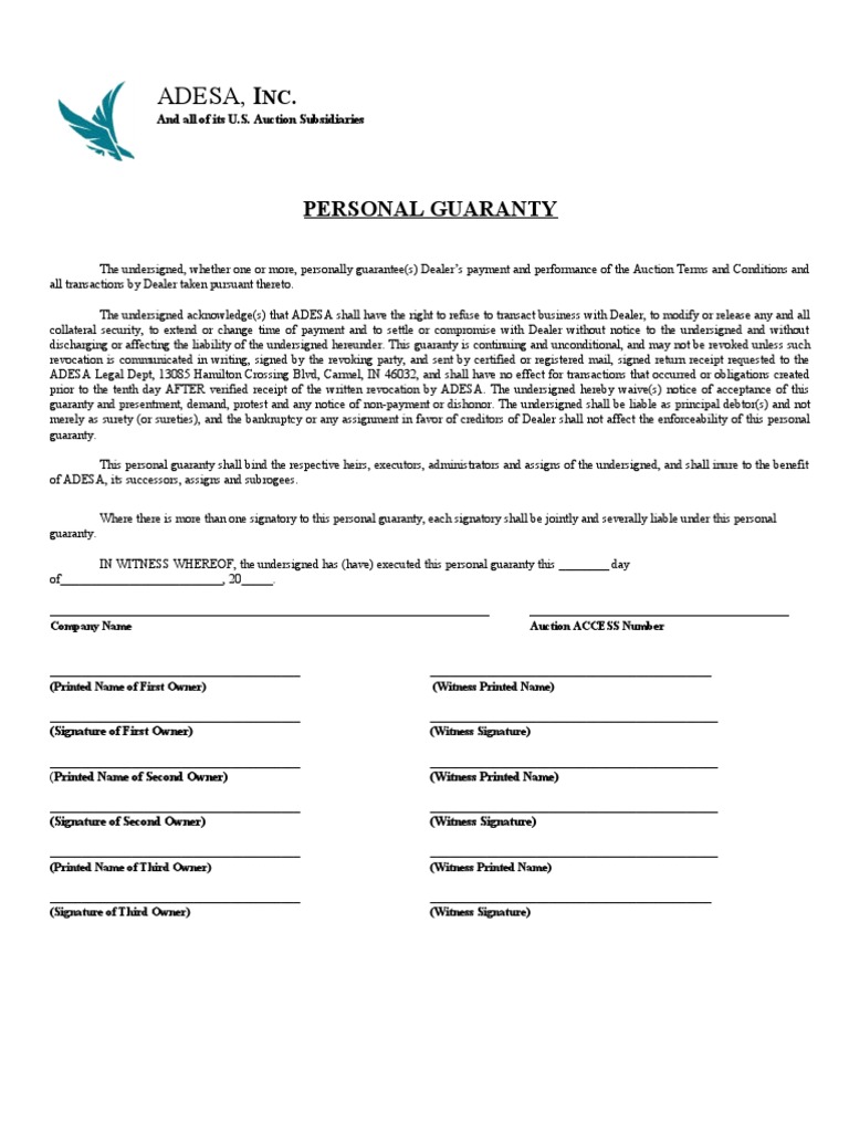 Personal Guarantee Form 01 | PDF | Guarantee | Contract Law