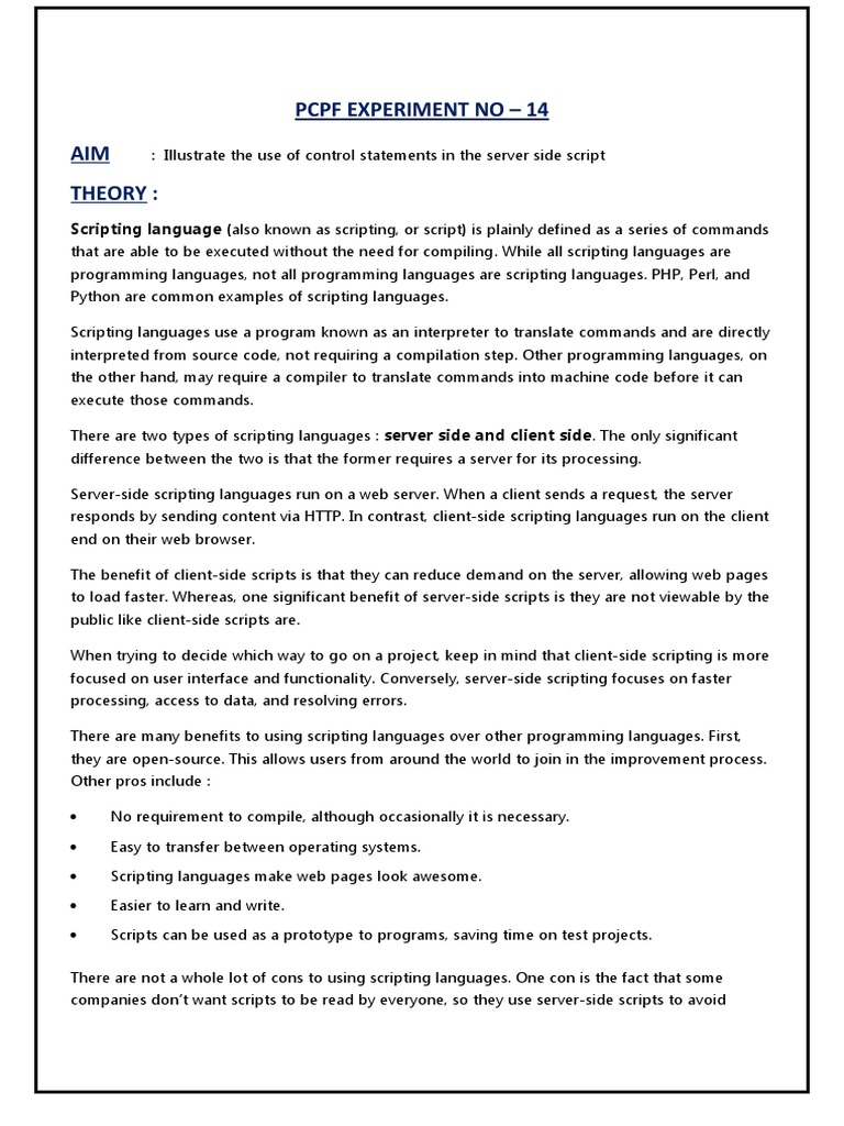 Experiment 14 Scripting | PDF | Dynamic Web Page | Scripting Language