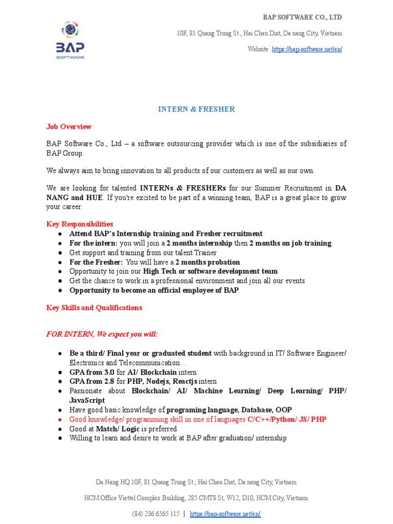 (Bap Software) Intern & Fresher 2021 | PDF | Computing | Software ...