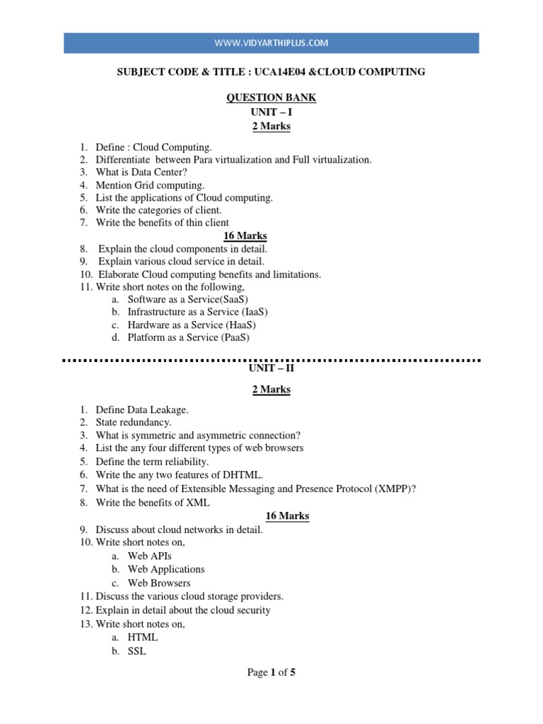 Cloud Computing Question Bank | PDF | Cloud Computing | Software As A Service