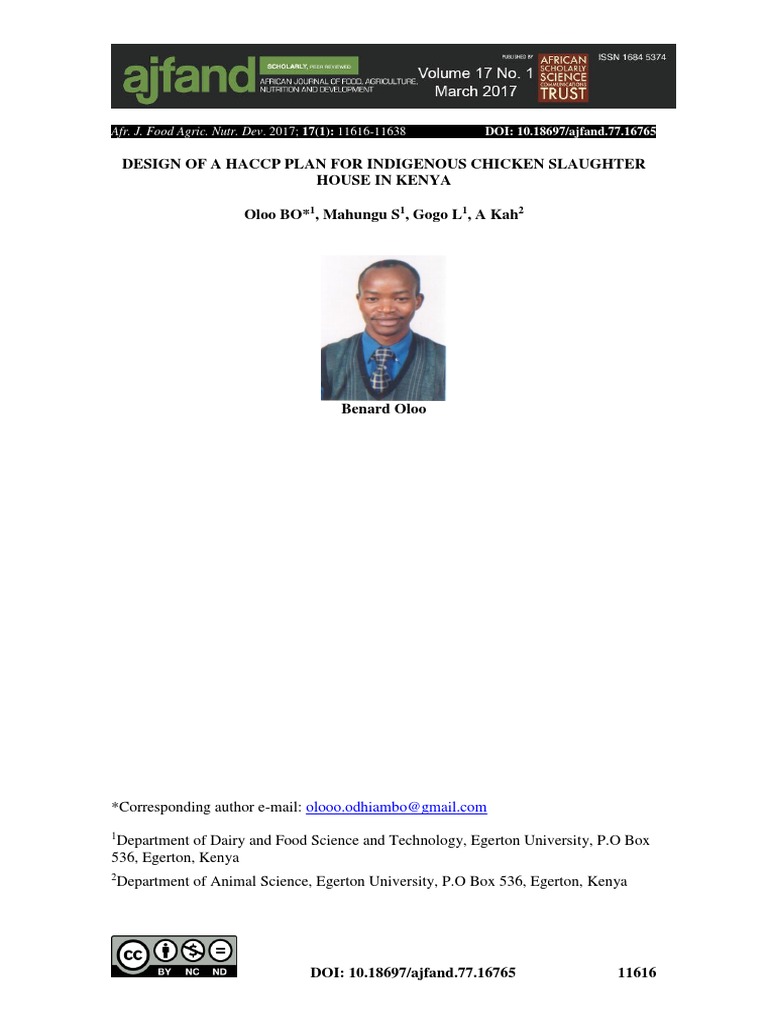 HACCP Plan for Indigenous Chicken Slaughterhouse | PDF | Hazard ...
