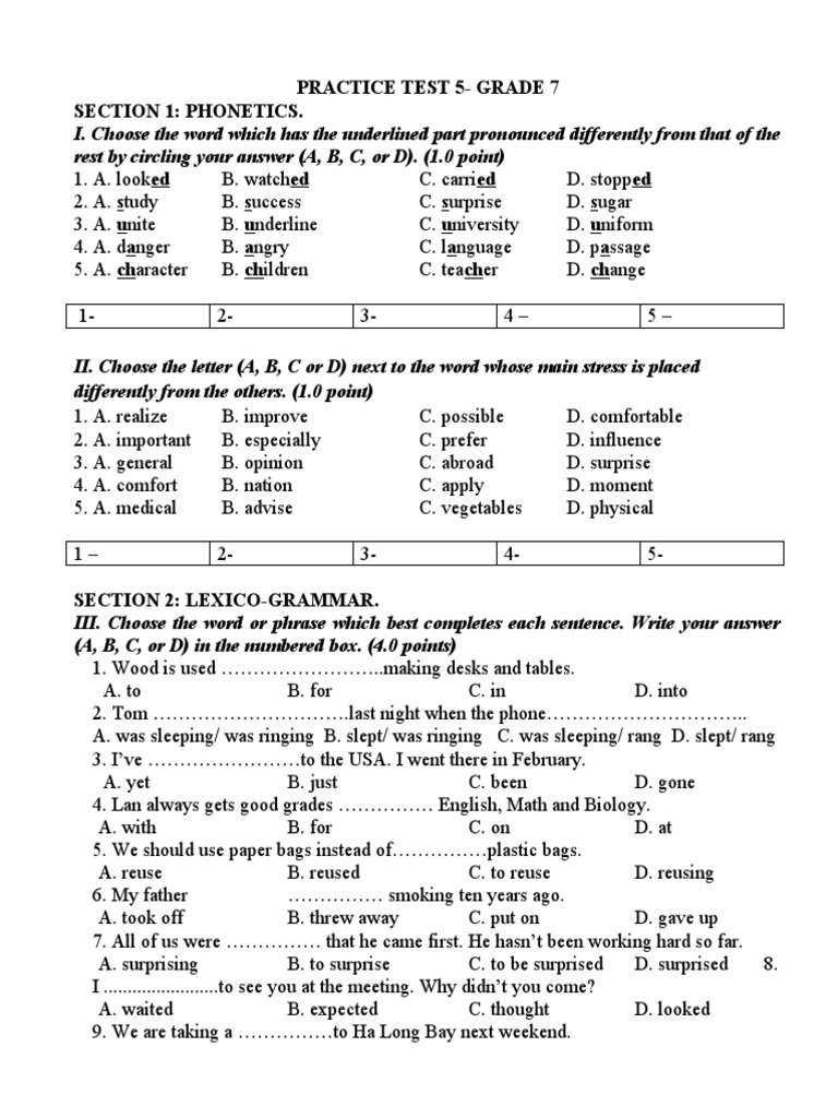 Grade 7 Practice Test Section 1 | PDF
