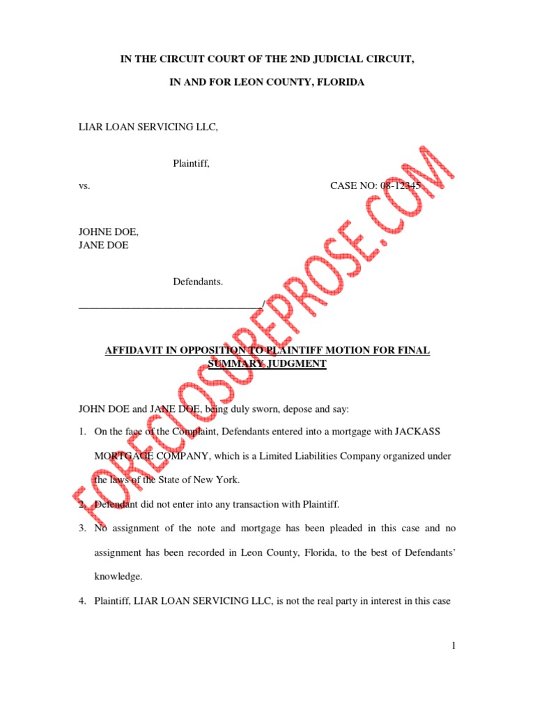 AffdvtOpposing Motion Summary Judgement | Summary Judgment | Affidavit