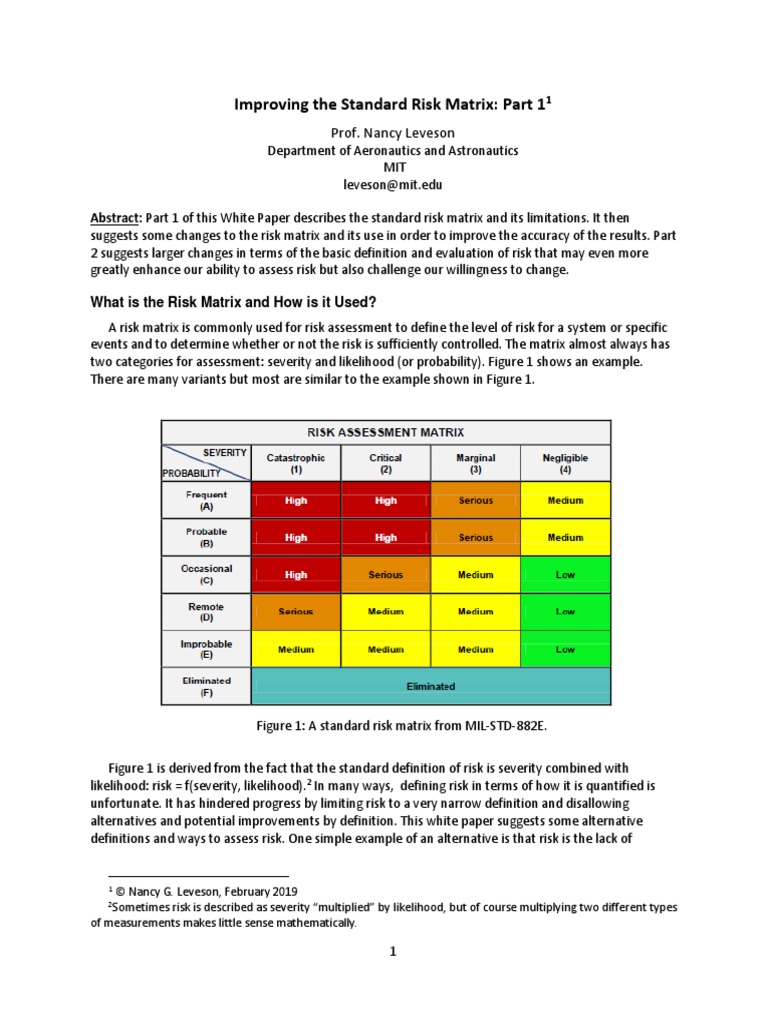 Risk-Matrix Prof - Nancy Leveson | PDF | Risk | Risk Assessment
