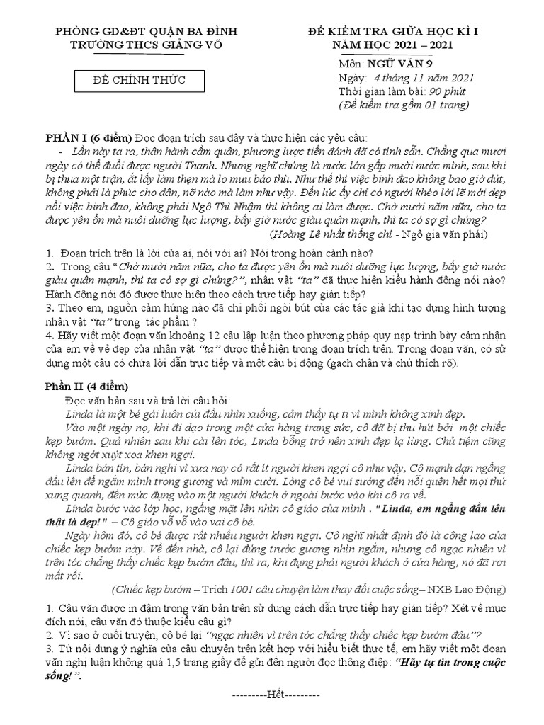 Van 9 e Kiem Tra Giua HK1 2021 2022 | PDF