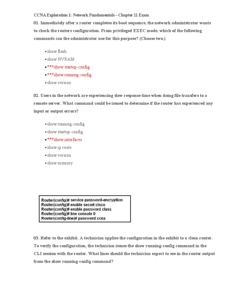 CCNA Exploration 1: Network Fundamentals – Chapter 11 Exam Review | PDF | Router (Computing ...