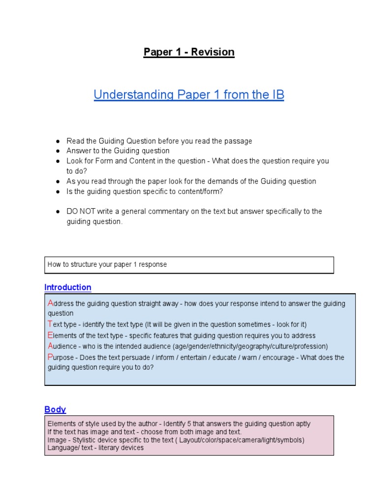 Paper 1 - Structure Template - Revision | PDF | Question | Page Layout