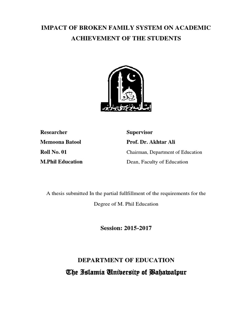 Impact of Broken Families on Students' Achievement | PDF | Family ...