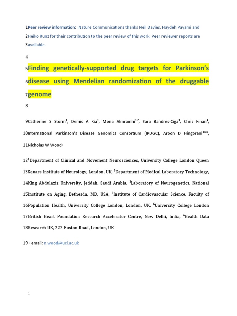 Finding Genetically-Supported Drug Targets For Parkinson's Disease ...