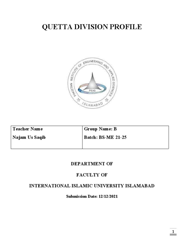 Quetta Division Profile Group Project | PDF