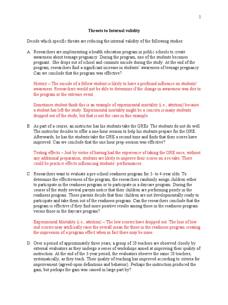 Identifying Threats To Internal Validity Worksheet | PDF | Graduate ...