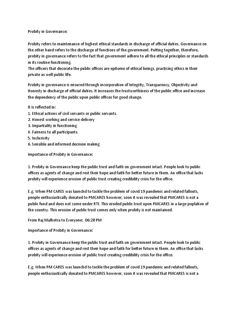 Probity in Governance | PDF | Governance | Integrity