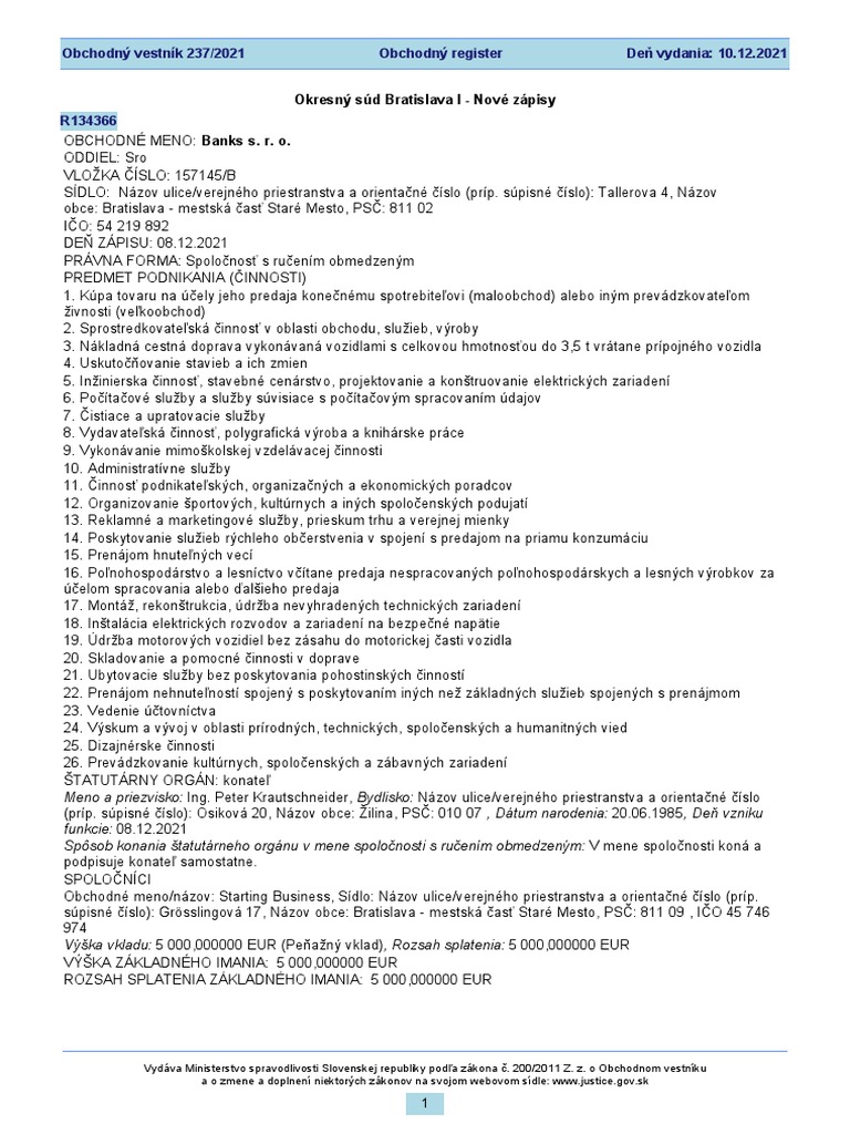 OV 237-2021 Obchodny Register | PDF