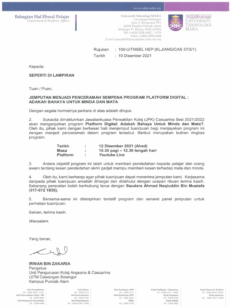 Surat Jemputan Panel Platfom Digital | PDF