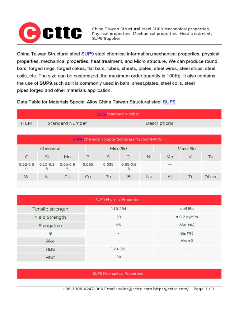 SUP9 Datasheet | PDF | Rolling (Metalworking) | Pipe (Fluid Conveyance)