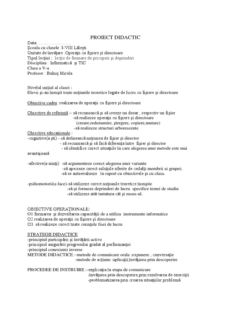 Proiect Didactic | PDF
