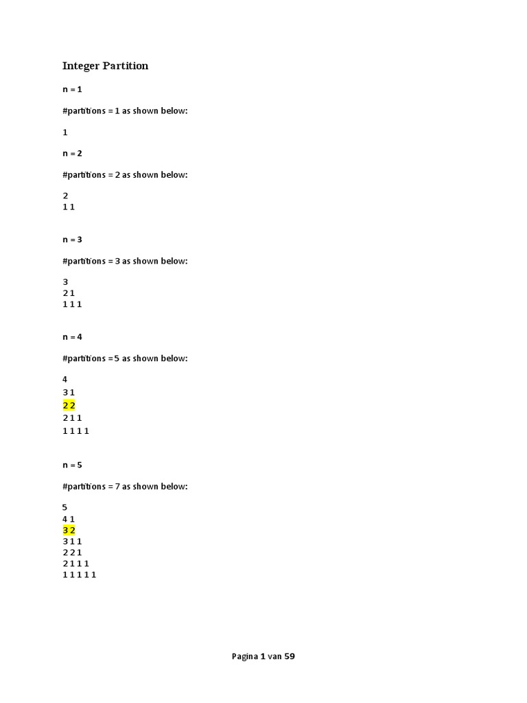 Integer Partition Up To Number 20 Pdf Discrete Mathematics Mathematics 