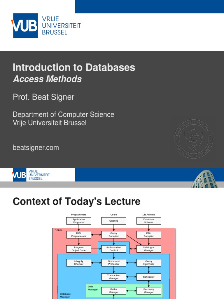 Access Methods - Lecture 9 - Introduction To Databases (1007156ANR ...