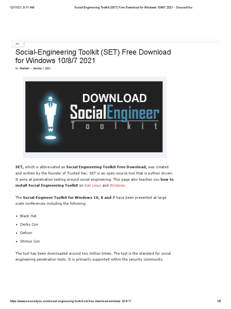 Social-Engineering Toolkit (SET) Free Download For Windows 10 - 8 - 7 ...