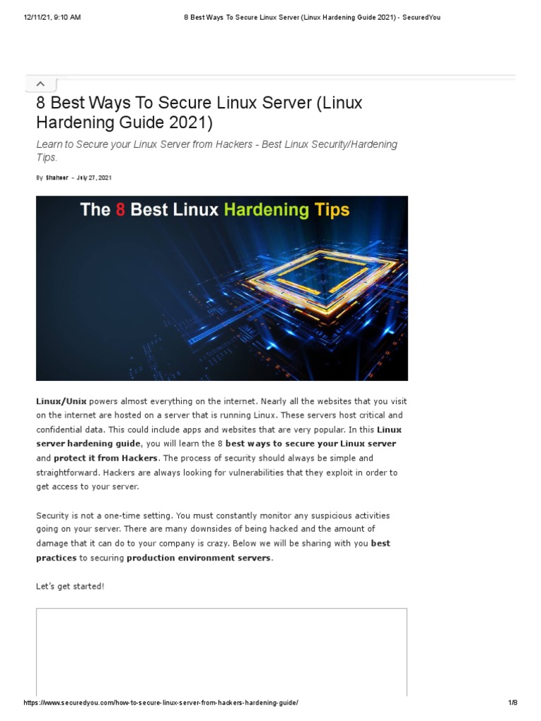 8 Best Ways To Secure Linux Server (Linux Hardening Guide 2021) - SecuredYou | PDF | Linux ...
