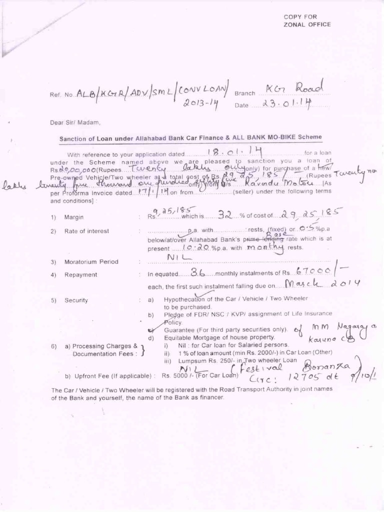 Car Loan Sanction Letter | PDF
