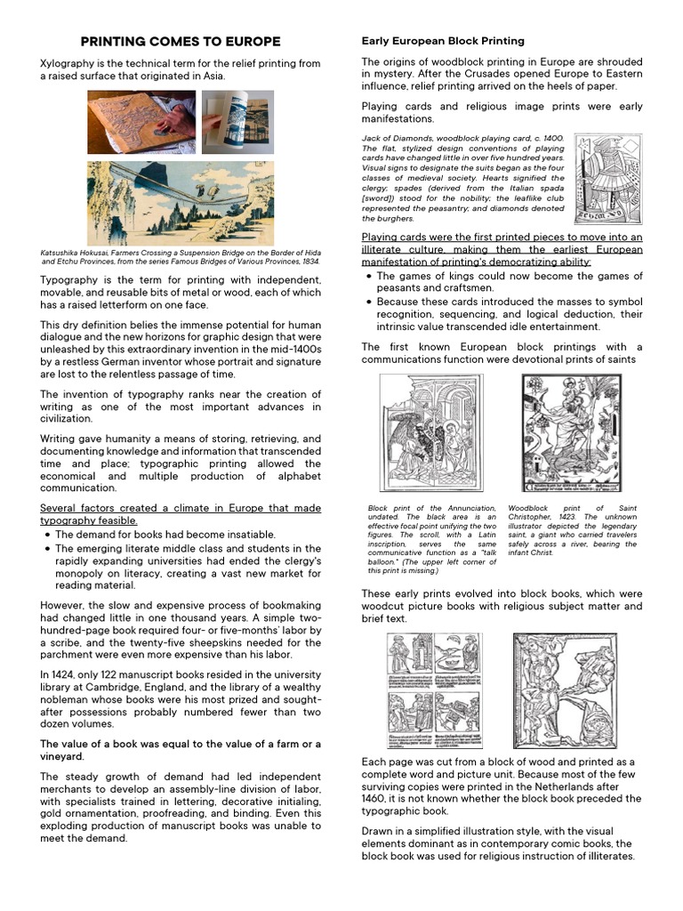 Printing Comes To Europe: Early European Block Printing | PDF ...