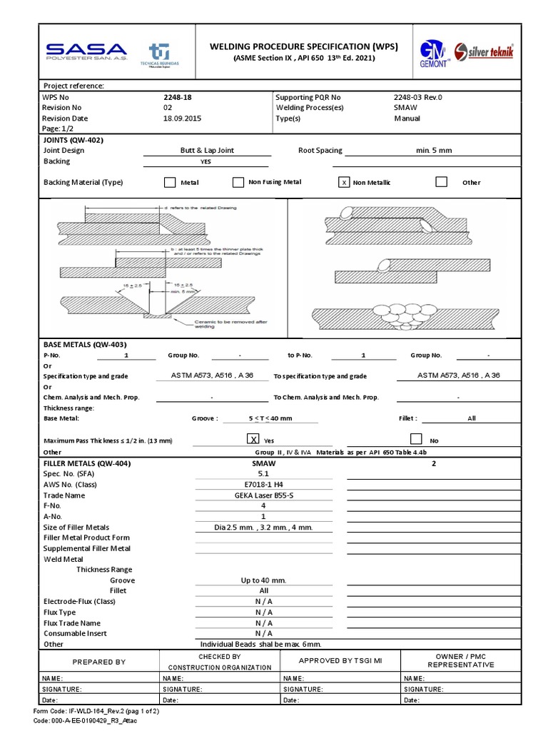 Welding Procedure Specification (WPS) | PDF | Construction | Welding