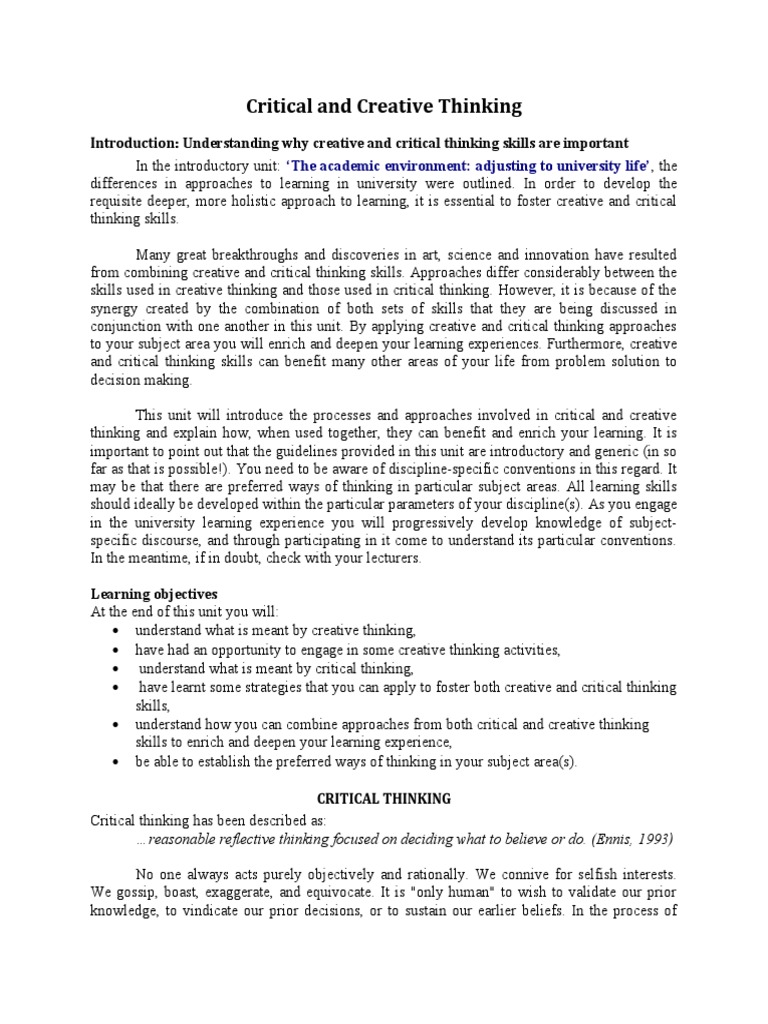 Understanding Why Creative and Critical Thinking Skills Are Important ...