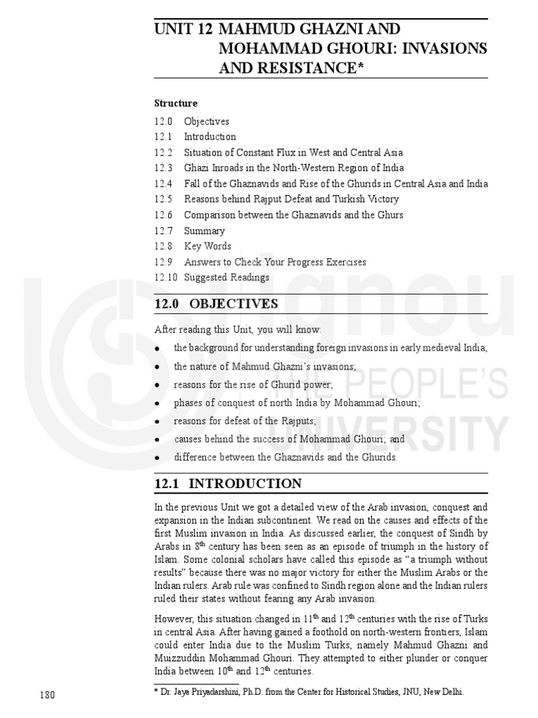 Unit 12 Mahmud Ghazni and Mohammad Ghouri: Invasions and Resistance ...
