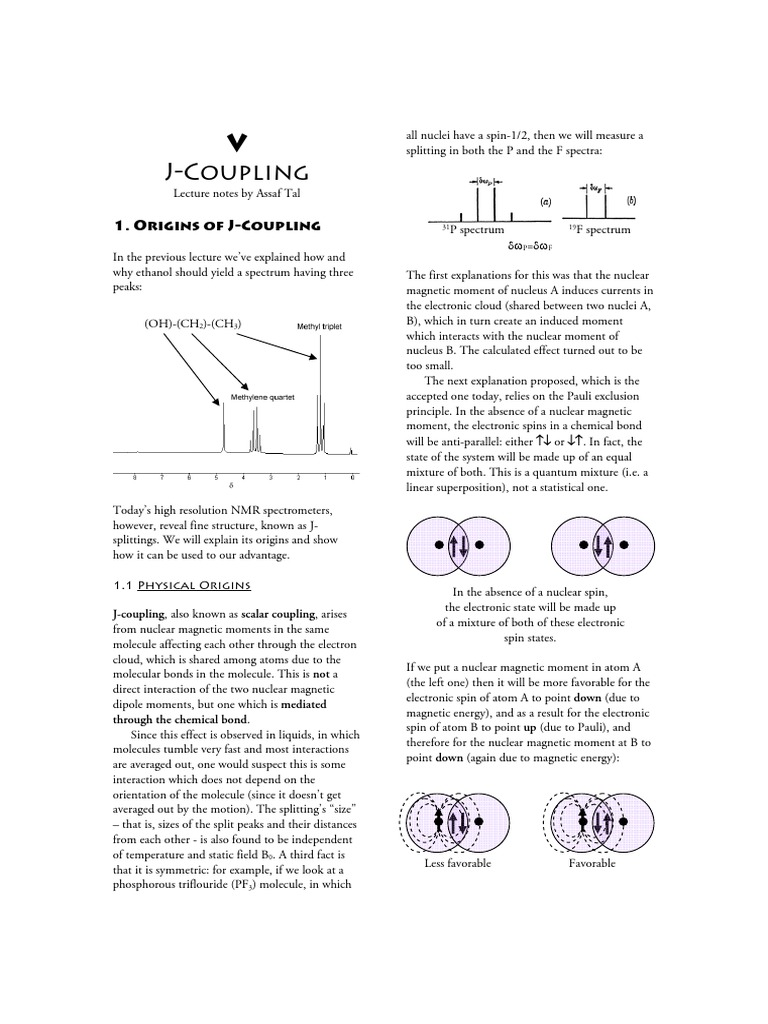 Lecture V - J-Coupling | PDF | Nuclear Magnetic Resonance | Theoretical ...