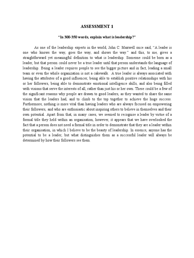 Assessment 1: "In 300-350 Words, Explain What Is Leadership?" | PDF