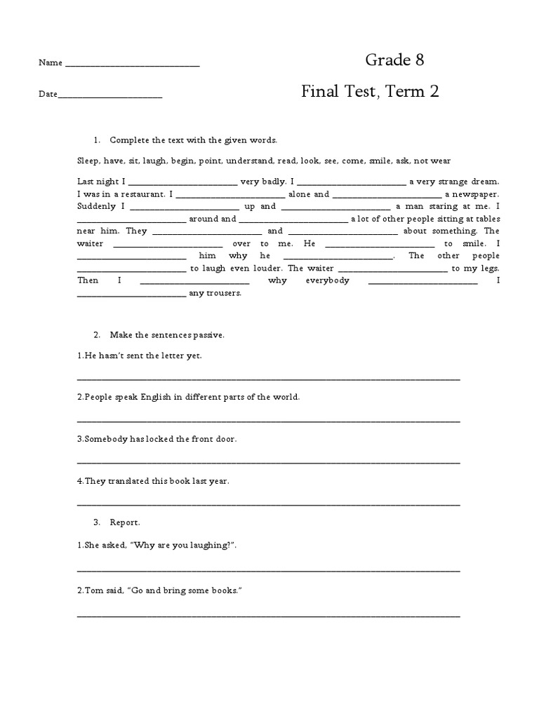 Grade 8 Term 2 Final Exam | PDF