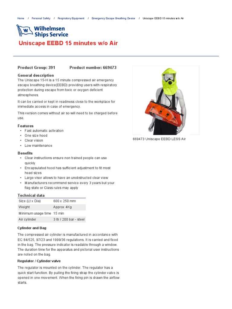 Uniscape Eebd 15 Minutes Wo Air | PDF | Breathing | Equipment