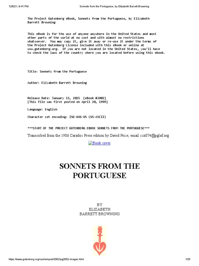 Sonnets From The Portuguese, by Elizabeth Barrett Browning | PDF | Thou ...