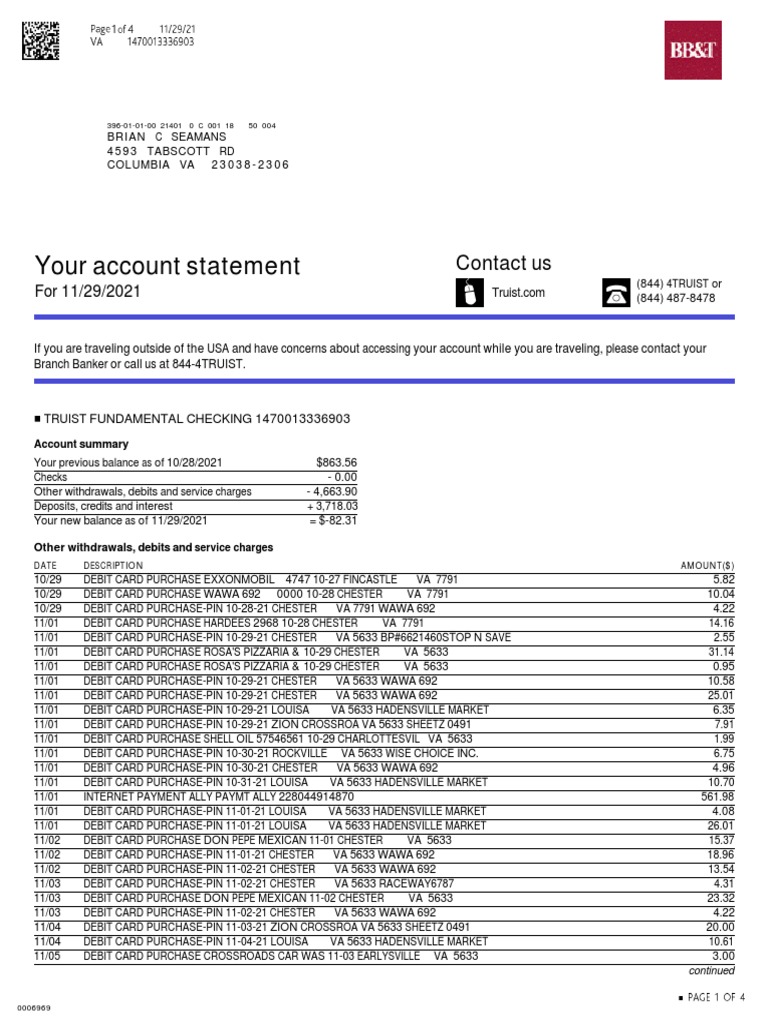 Your Account Statement: Contact Us | PDF | Overdraft | Financial ...