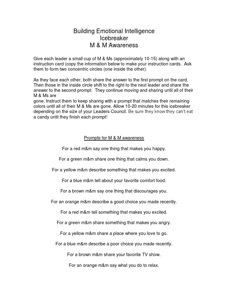 M&M Icebreaker for Emotional Awareness | PDF