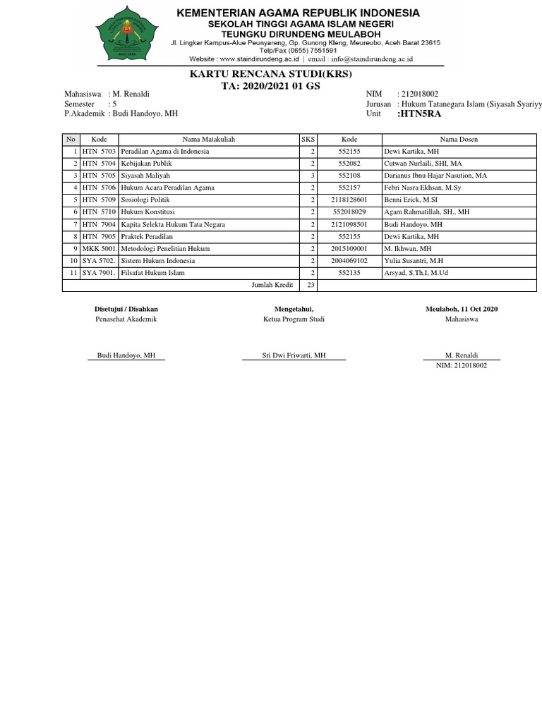 KRS Semester 5 Hukum Tatanegara | PDF | Pengembangan Diri