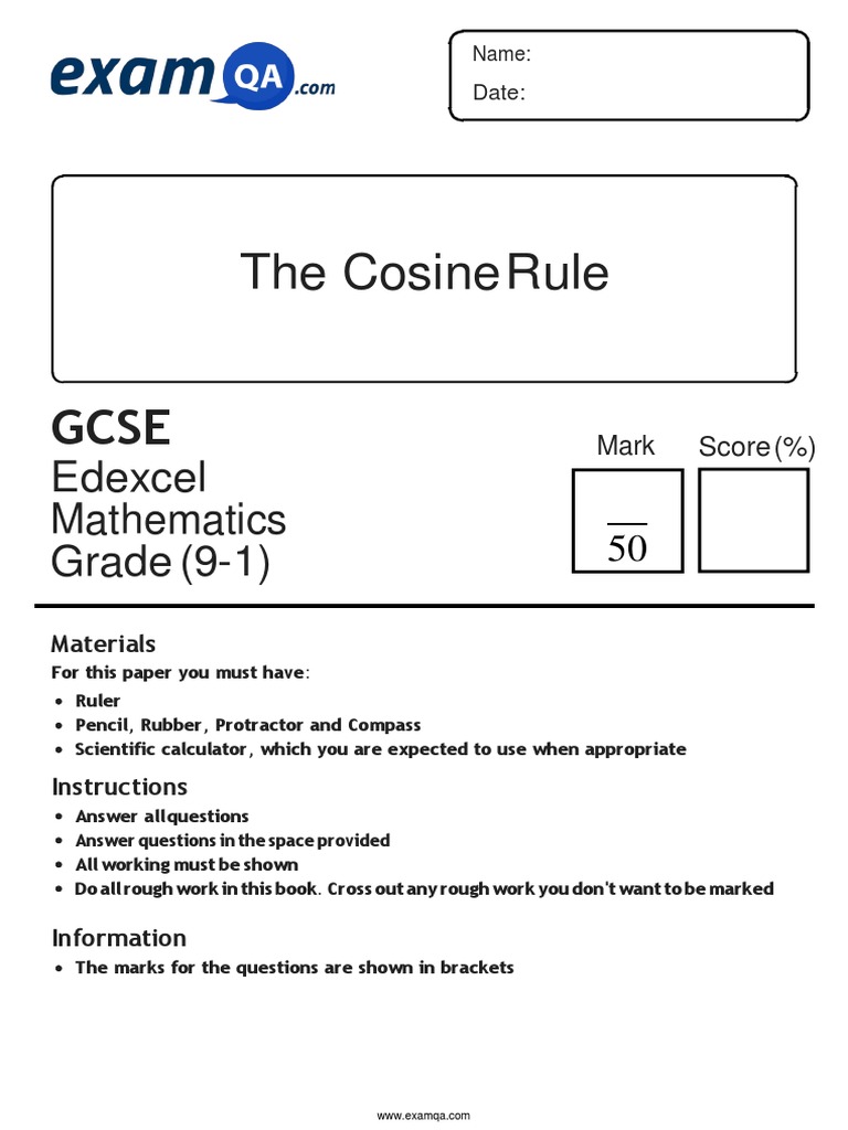 GCSE Cosine Rule Worksheet | PDF | Significant Figures | Vertex (Geometry)
