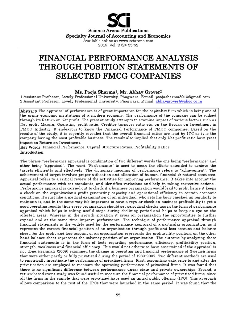 Financial Performance Analysis Through Position Statements of Selected ...
