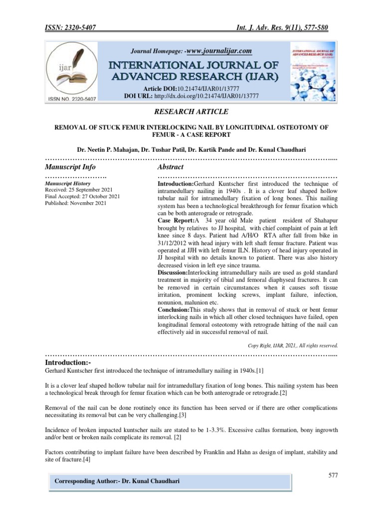 Removal of Stuck Femur Nail Case Study | PDF | Surgery ...