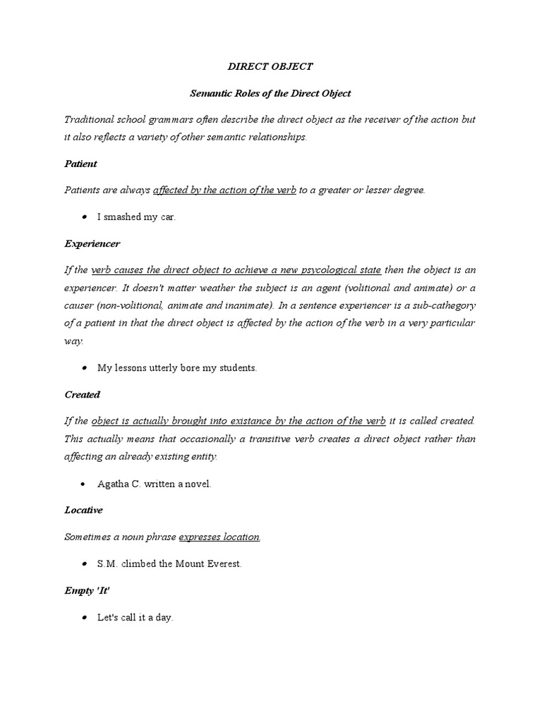 Direct Object | PDF | Clause | Subject (Grammar)