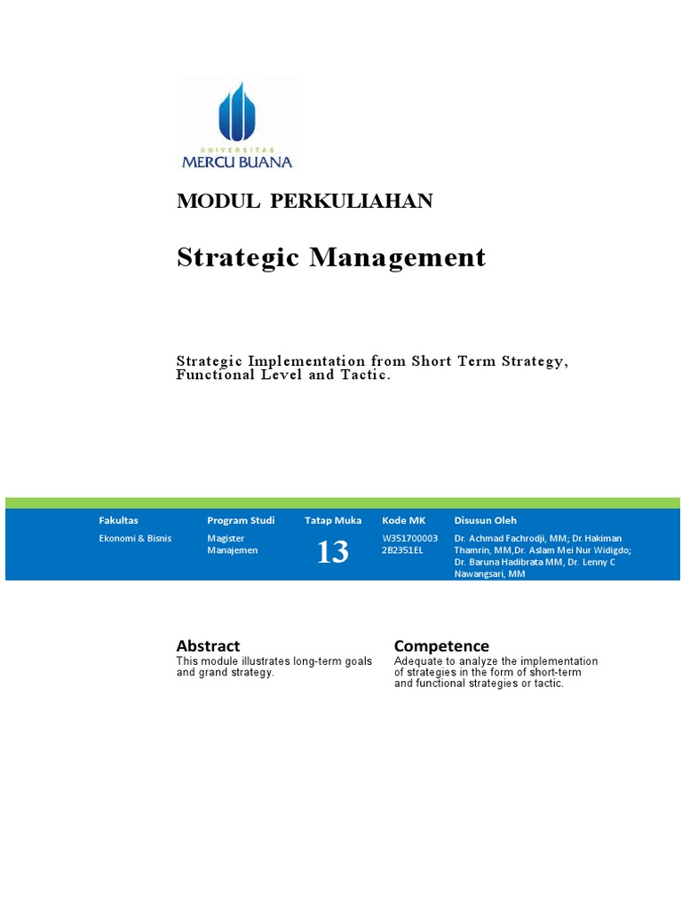 Modul Strategic Management (TM13) | PDF | Strategic Management | Marketing