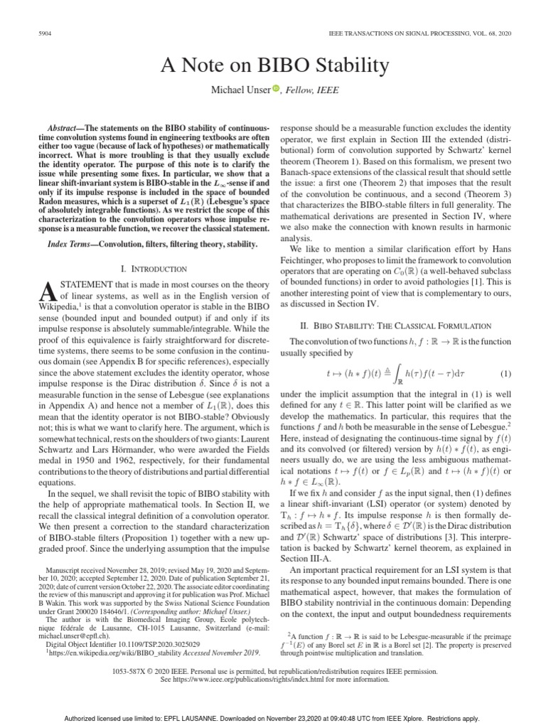 Note On BIBO Stability | PDF | Distribution (Mathematics) | Convolution