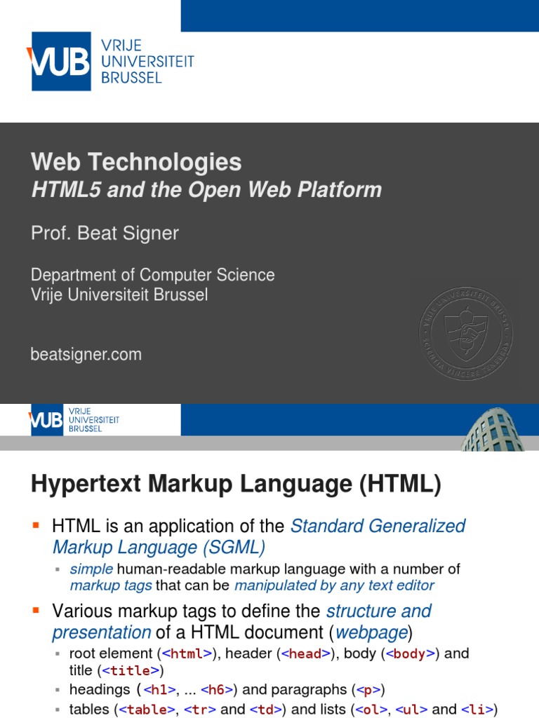 HTML5 and The Open Web Platform - Lecture 3 - Web Technologies (1019888BNR) | PDF | Html5 | Html